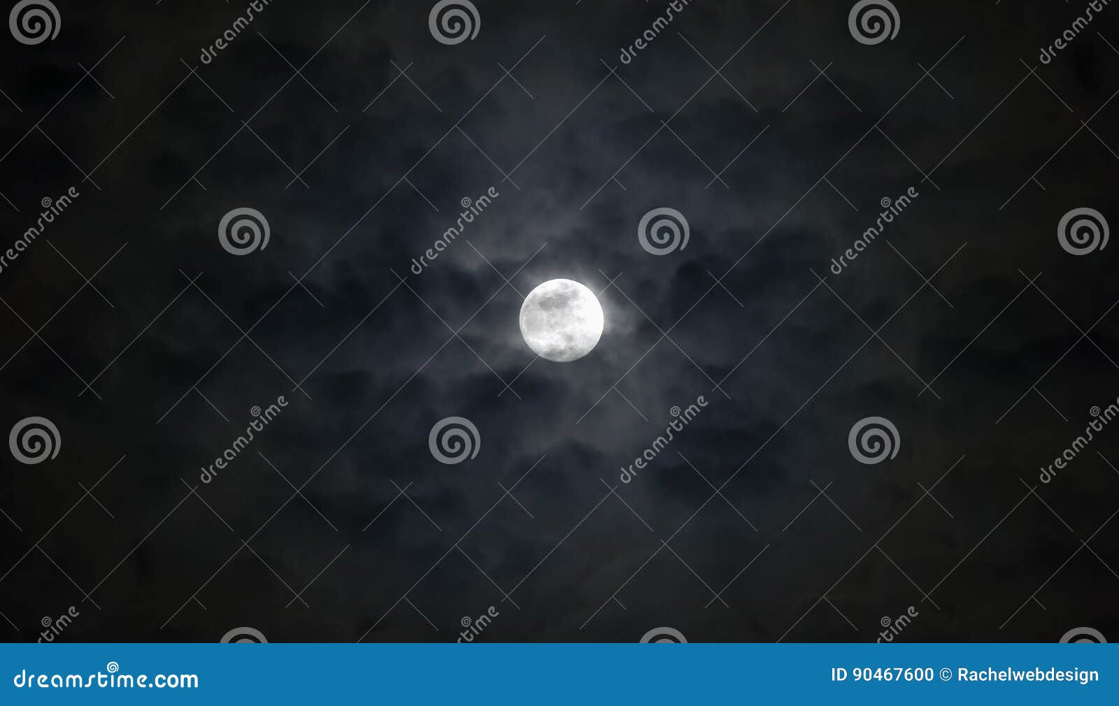 Beautiful Full Moon Beneath Wispy Blue Gray Moody Clouds, Dramatic ...