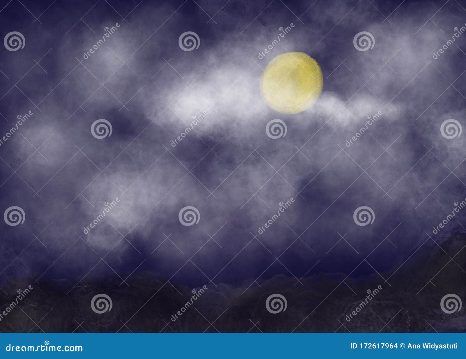 The Beautiful Full Moon Covered in Clouds Stock Illustration ...