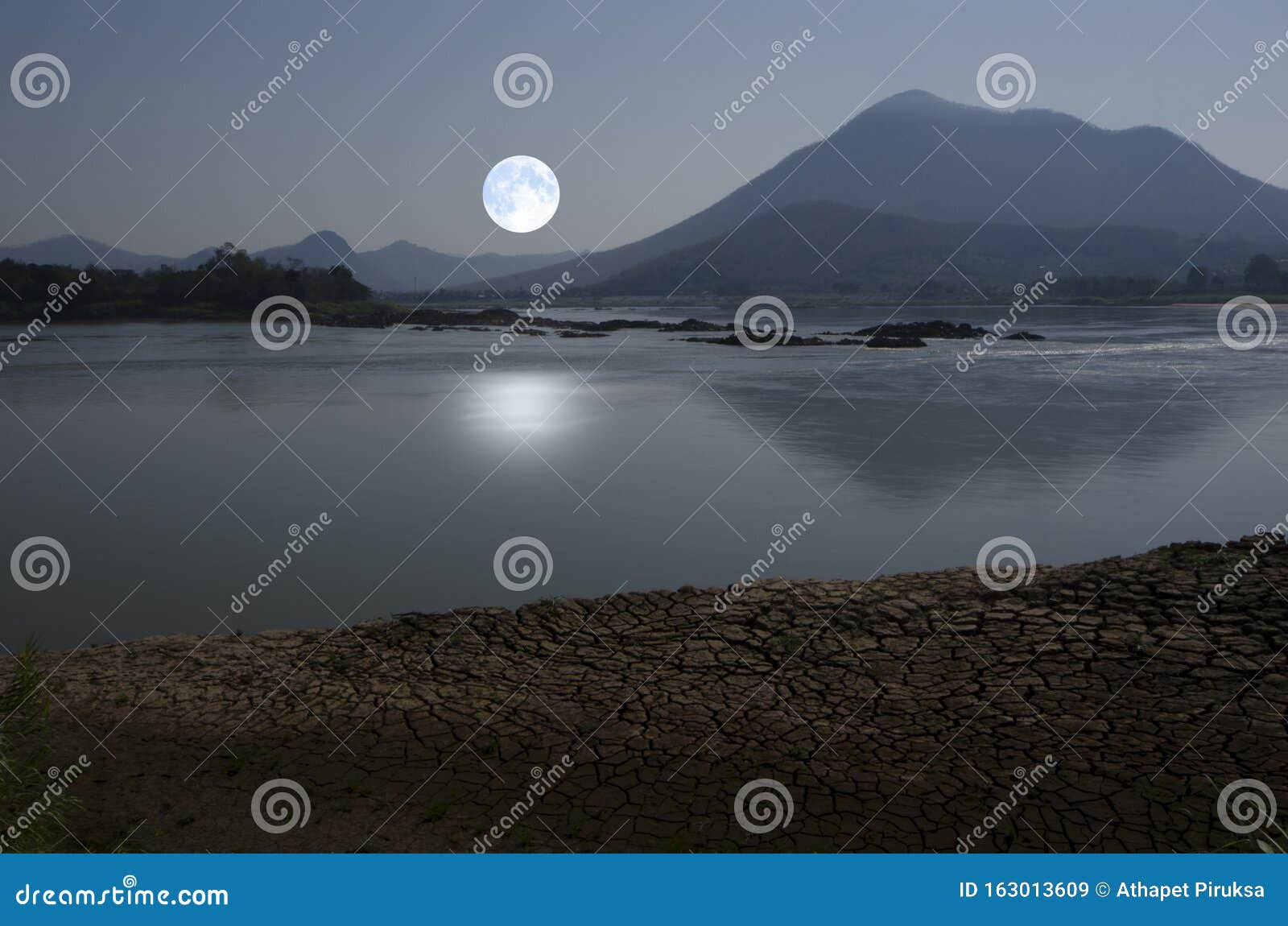 Beautiful Full Moon and Reflection in the River Stock Image - Image of ...