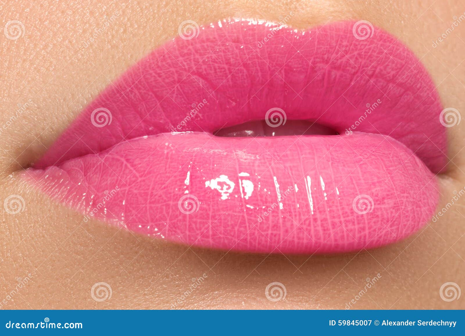 Beautiful Full Pink Lips. Lipstick Stock Image - Image of closeup, cute ...