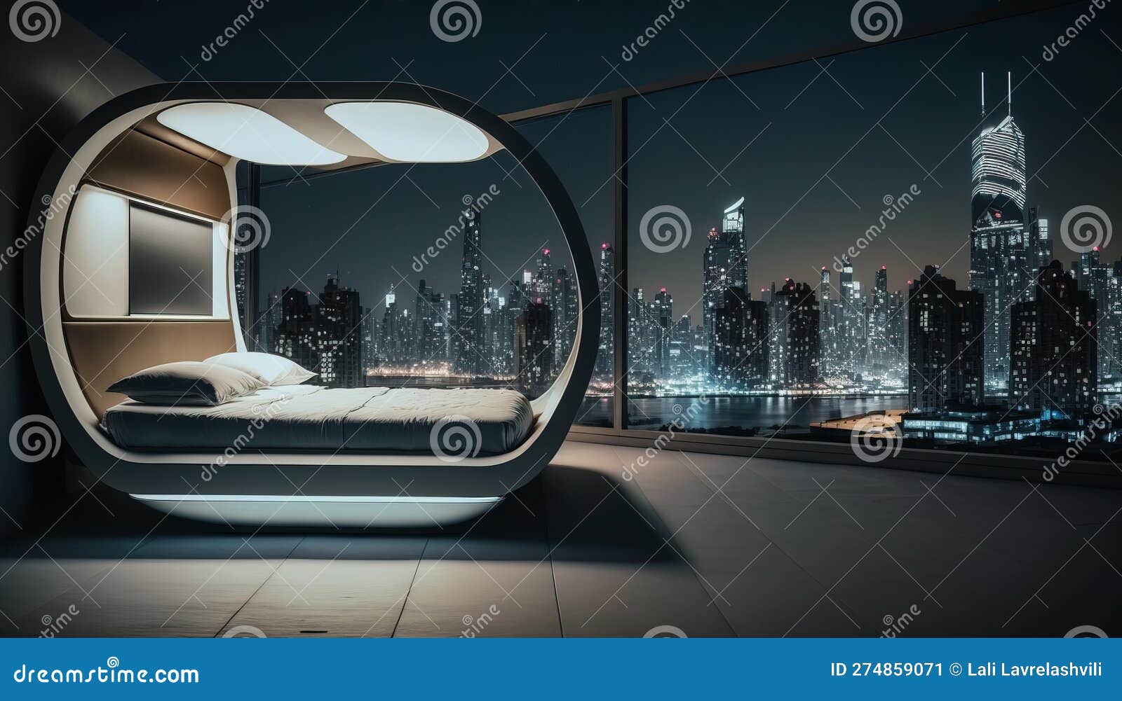 Beautiful Futuristic Bedroom with a Floating Bed, Generative AI Stock ...