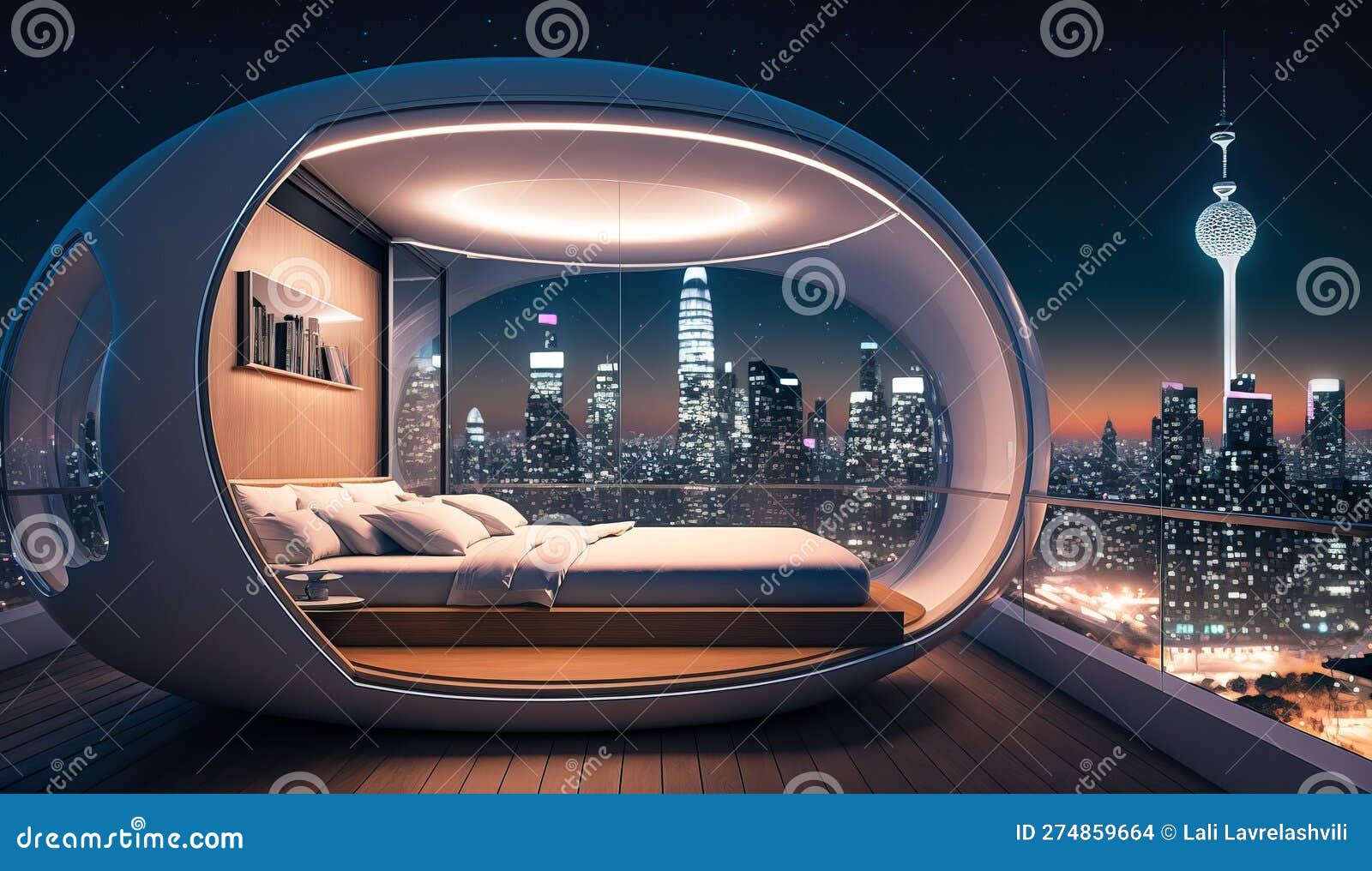 Beautiful Futuristic Bedroom with a Floating Bed, Generative AI Stock ...