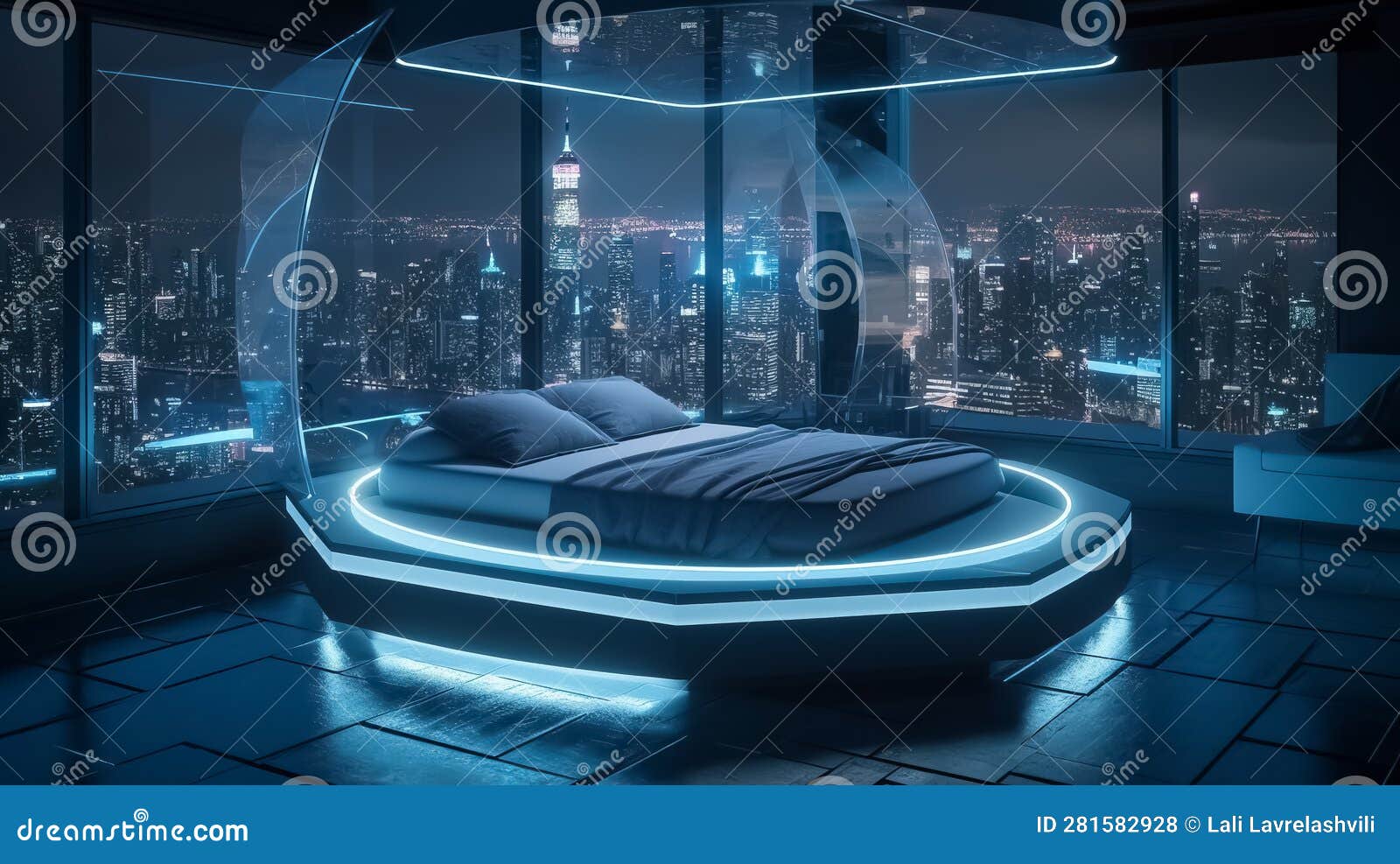 Beautiful Futuristic Bedroom with a Floating Bed, Generative AI Stock ...
