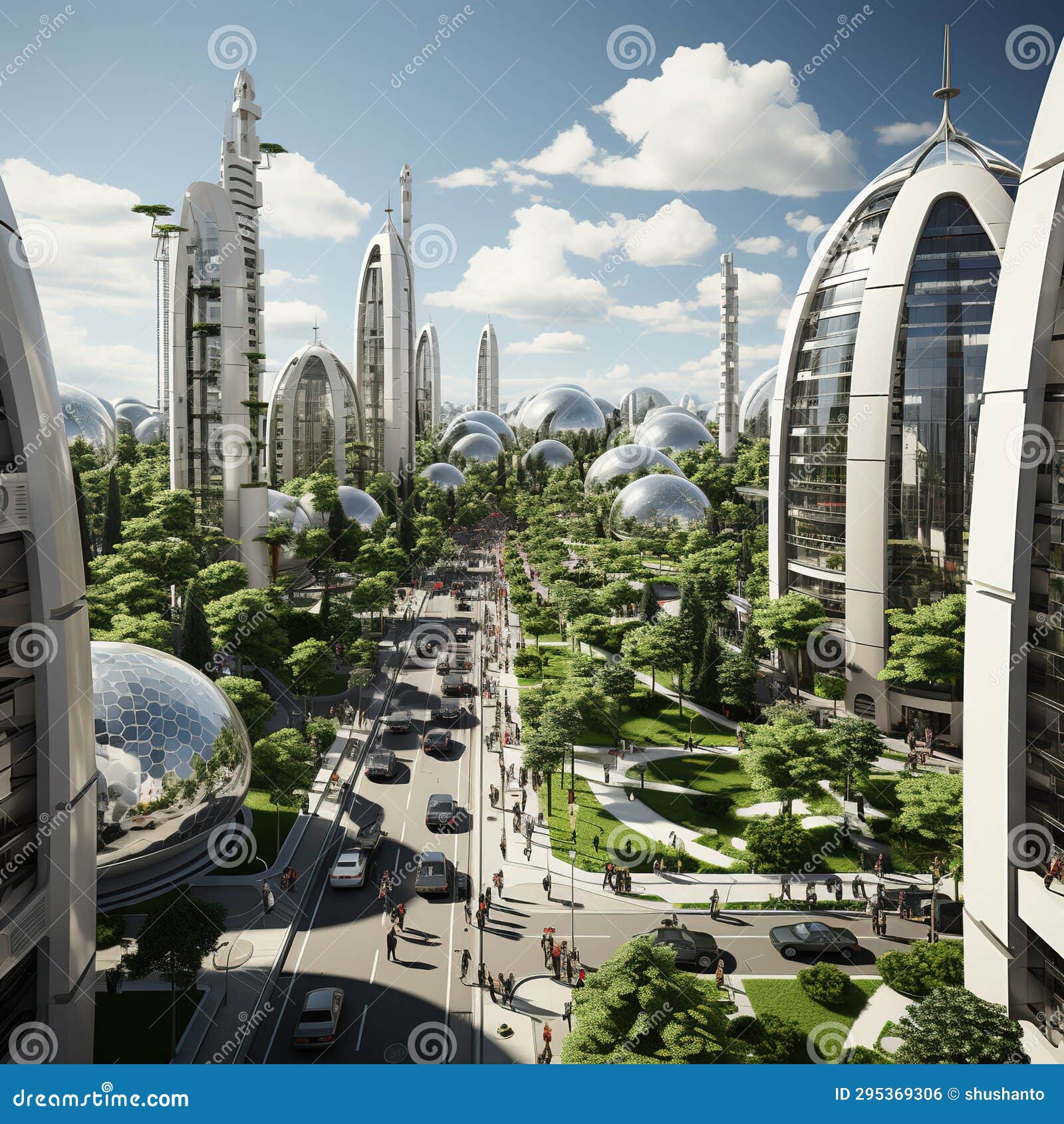 A Beautiful Futuristic Cityscape Stock Photo - Image of animals, robots ...