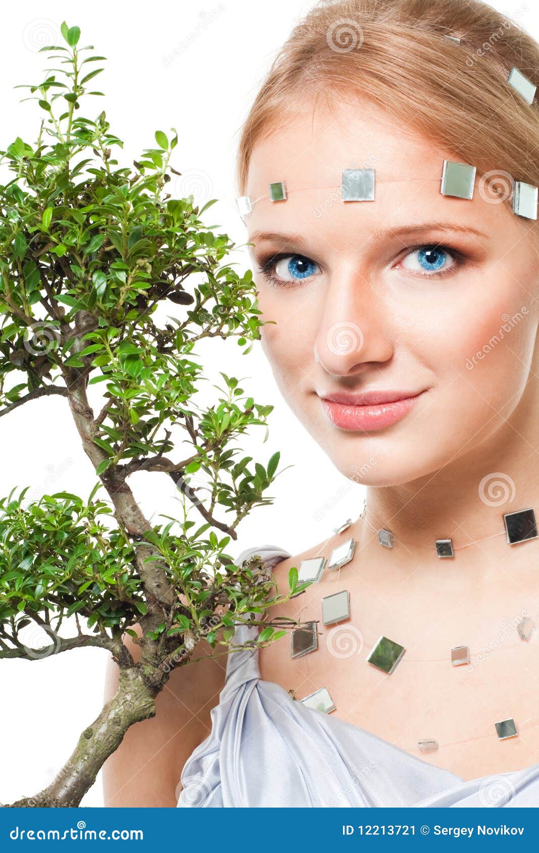 Beautiful Futuristic Look Woman with Tree Stock Image - Image of ...