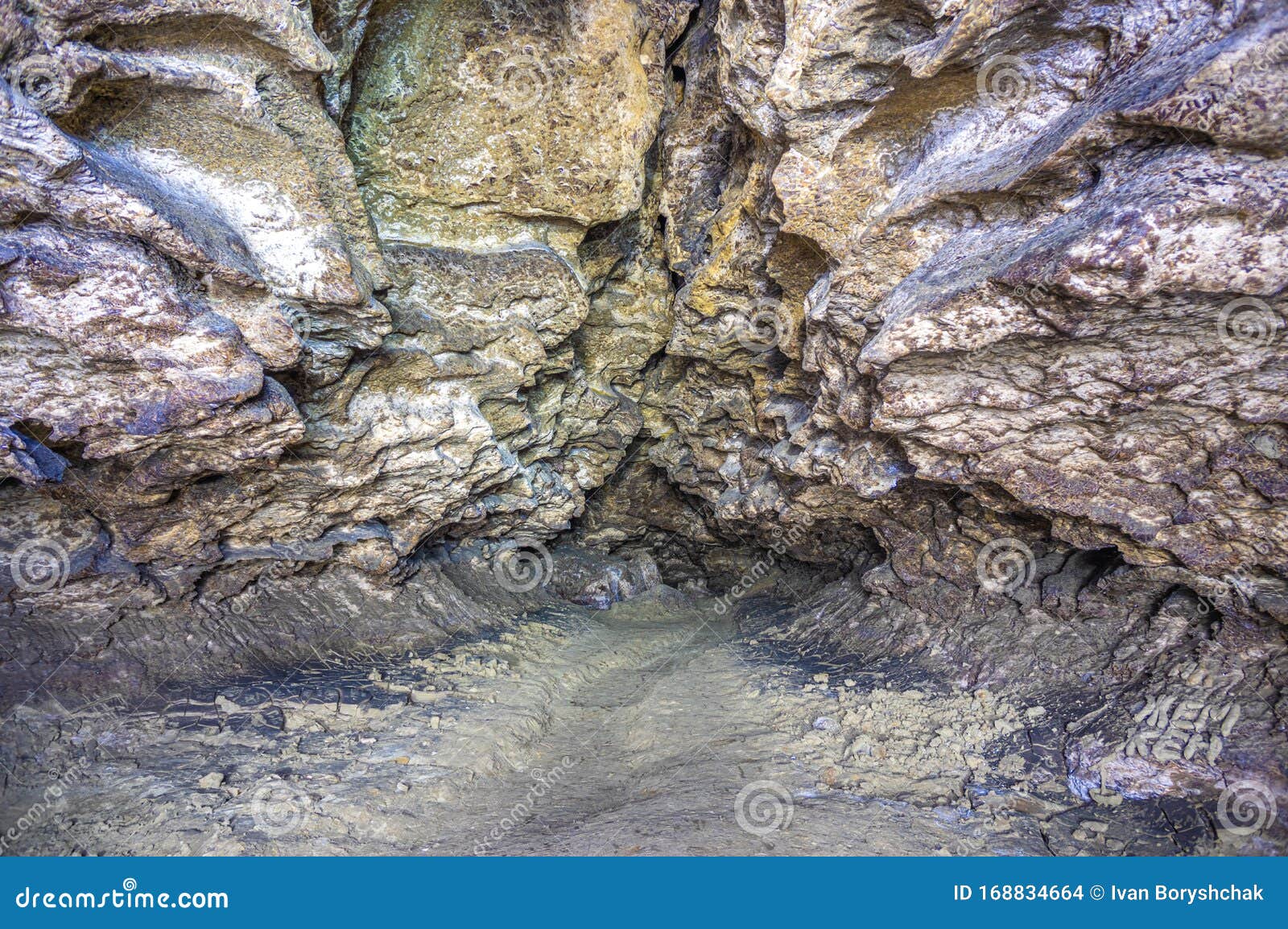 Gallery in the karst cave stock photo. Image of column - 168834664