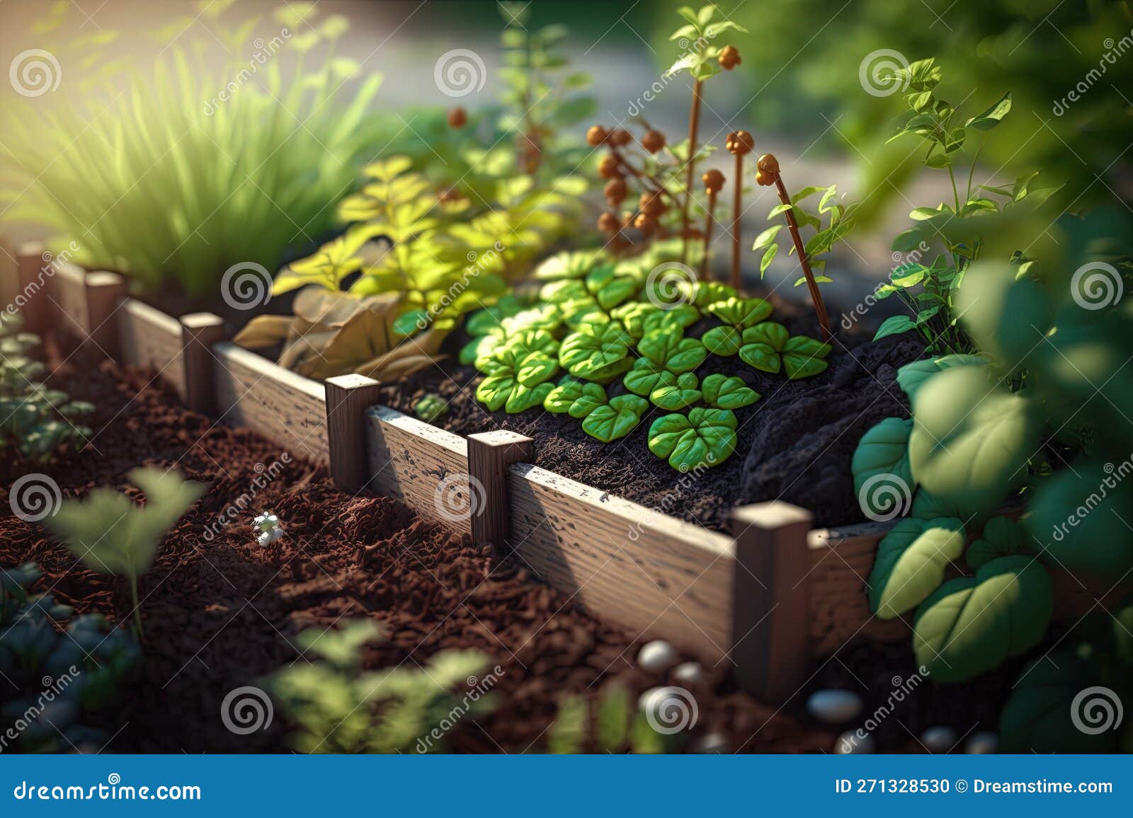 A Beautiful Garden Bed of WPC, Seedlings Grow Inside the Garden Bed ...