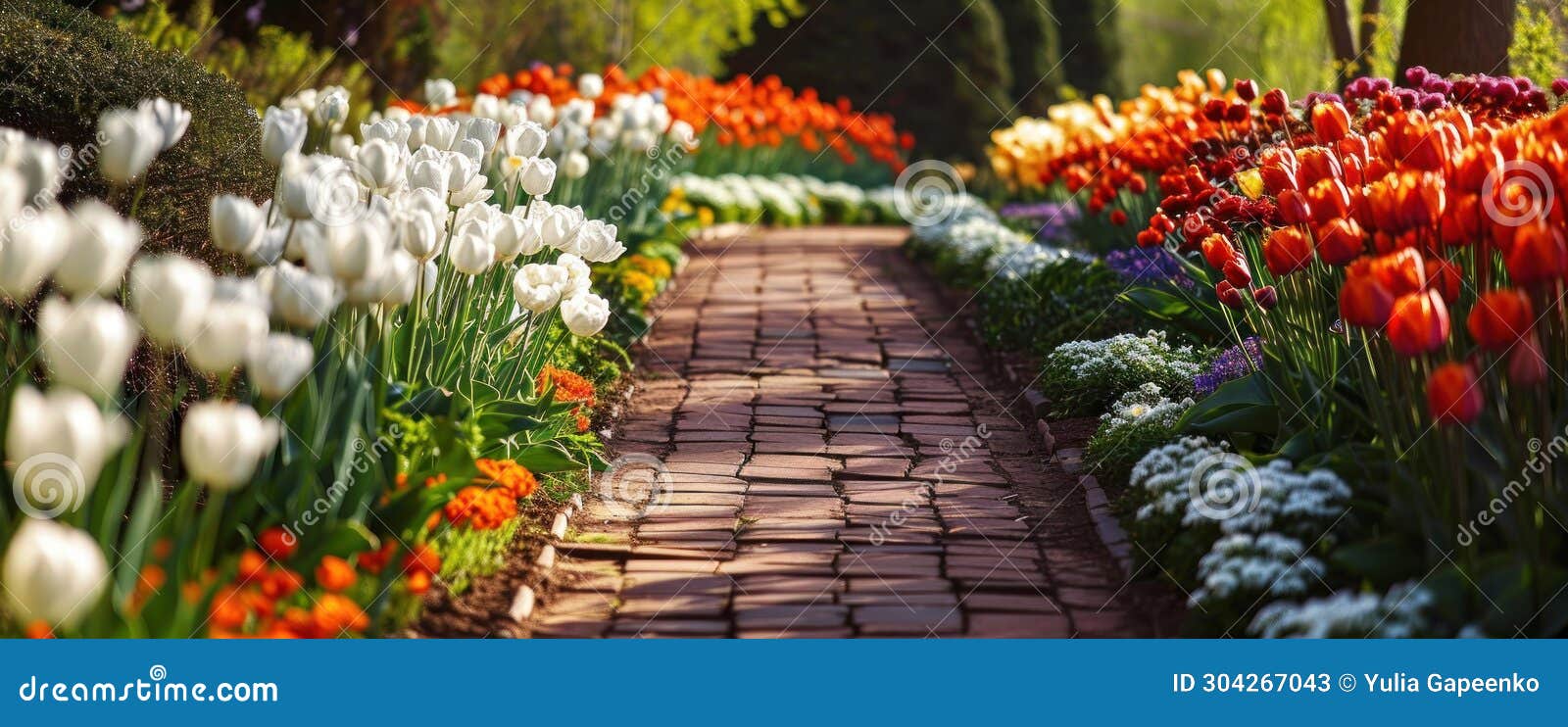 A Beautiful Garden Pathway with Colorful Flowers Stock Image - Image of ...