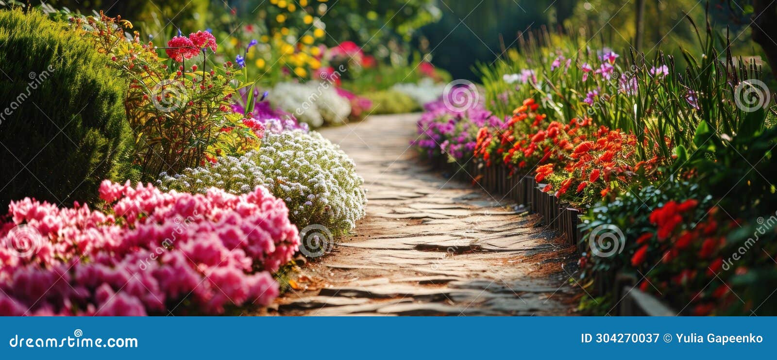 A Beautiful Garden Pathway with Colorful Flowers Stock Image - Image of ...