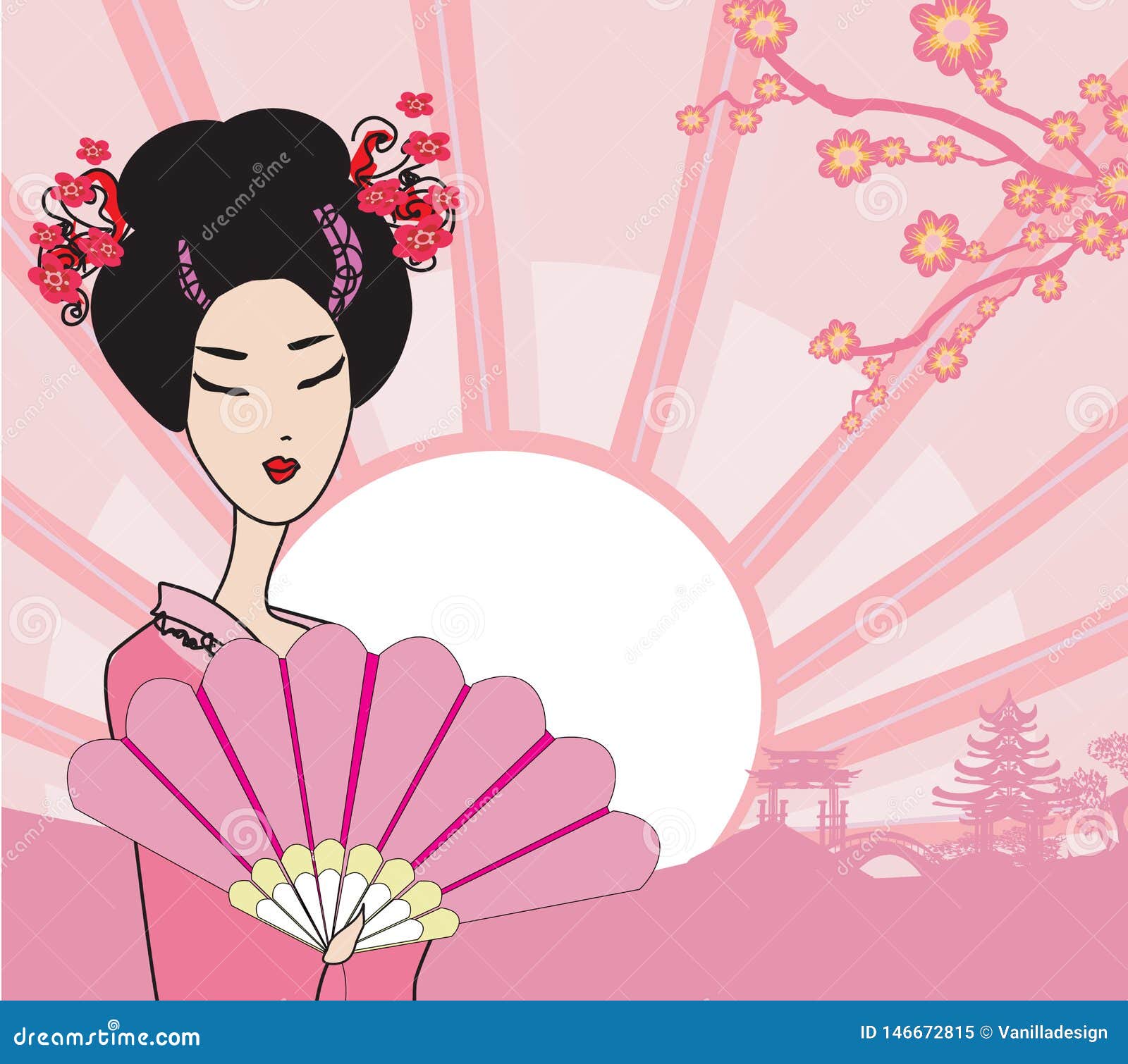Beautiful Geisha In Pink Kimono Vector Illustration | CartoonDealer.com ...