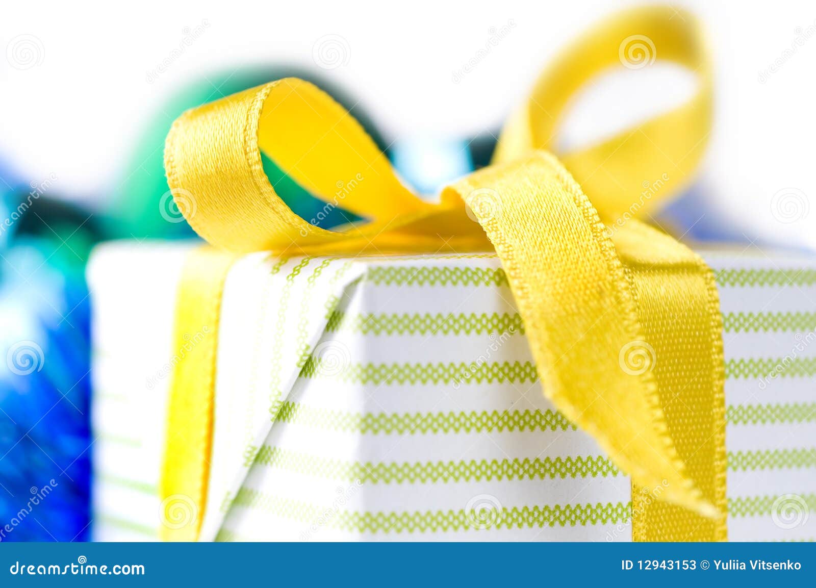 Beautiful Gift Box with Yellow Ribbon Over White Stock Image - Image of ...
