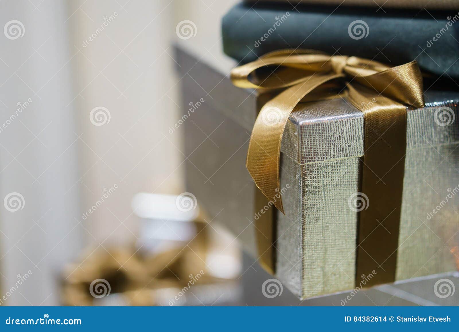 Beautiful Gifts in Silver Boxes. Close-up Stock Photo - Image of ...
