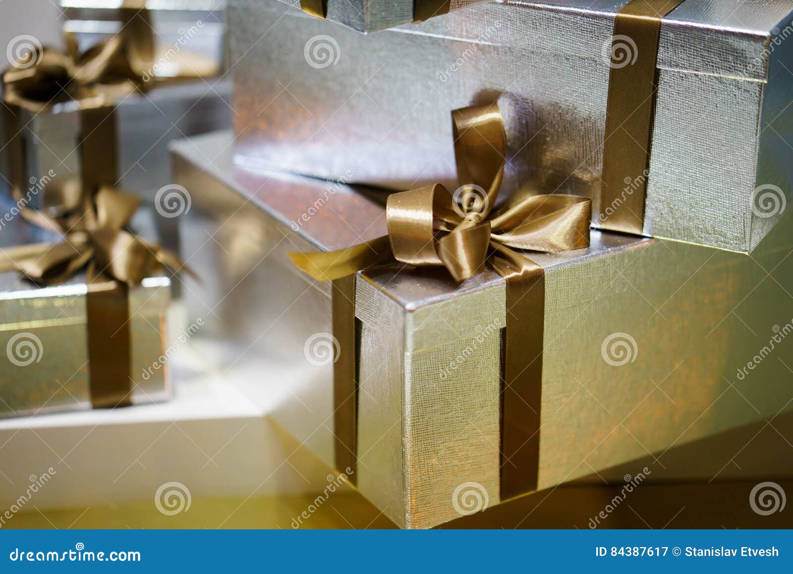 Beautiful Gifts in Silver Boxes. Close-up Stock Image - Image of glass ...