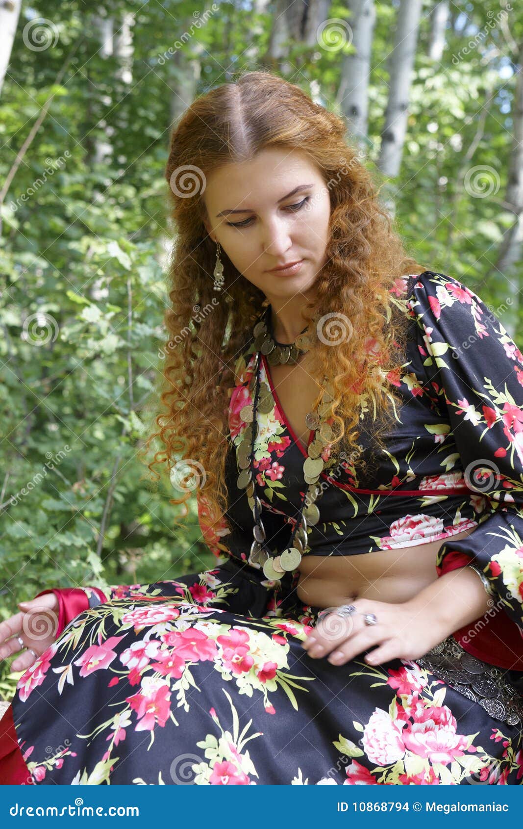 A Beautiful Ginger-haired Woman in Gipsy Suit Stock Photo - Image of ...