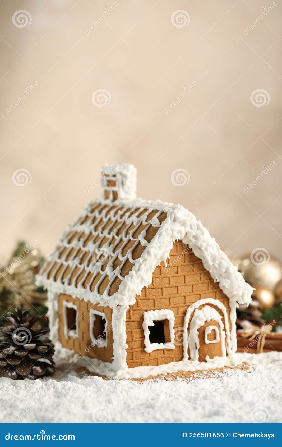 Beautiful Gingerbread House Decorated with Icing on Snow Stock Photo ...