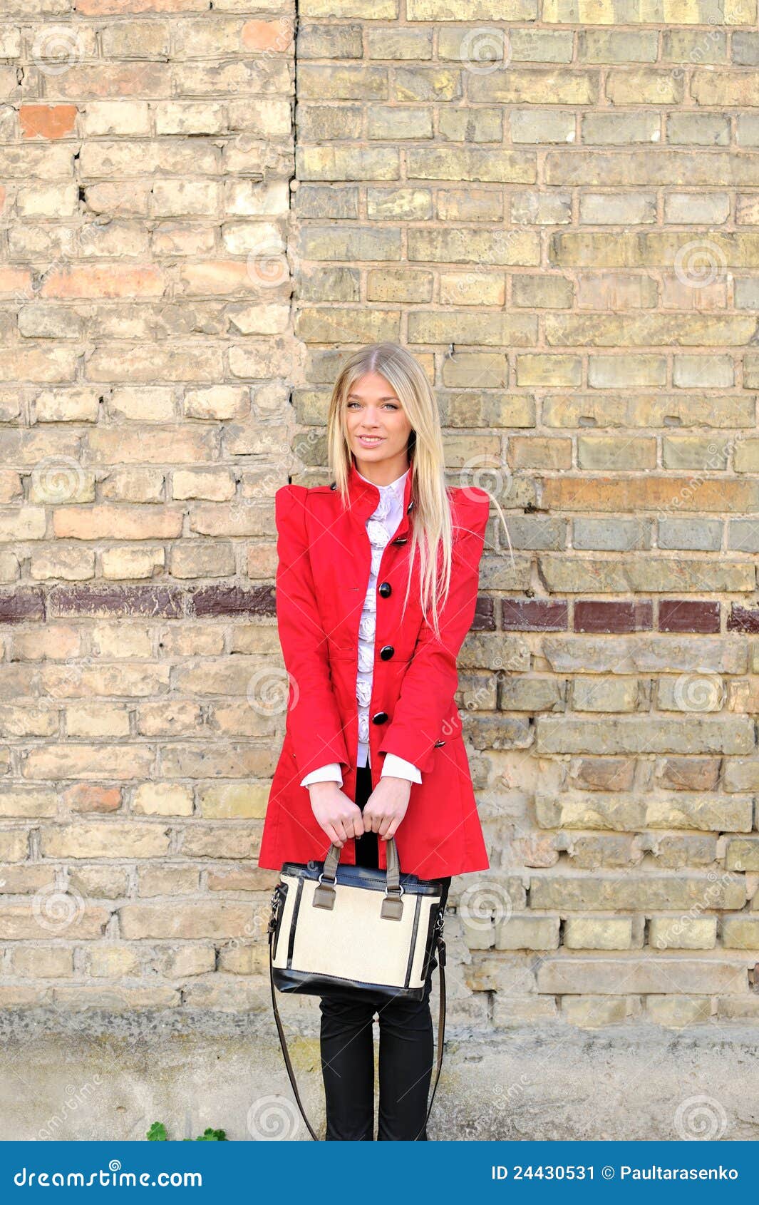 Beautiful Girl Against a Brick Wall Stock Image - Image of cheerful ...