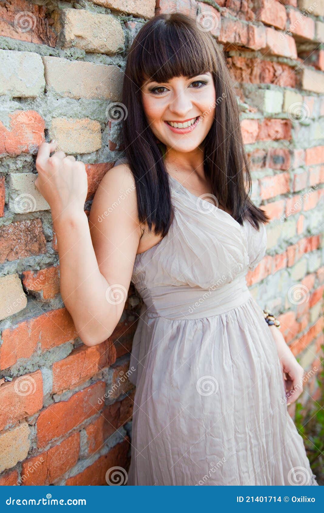 Beautiful Girl Against Old Brick Wall Stock Photo - Image of stright ...