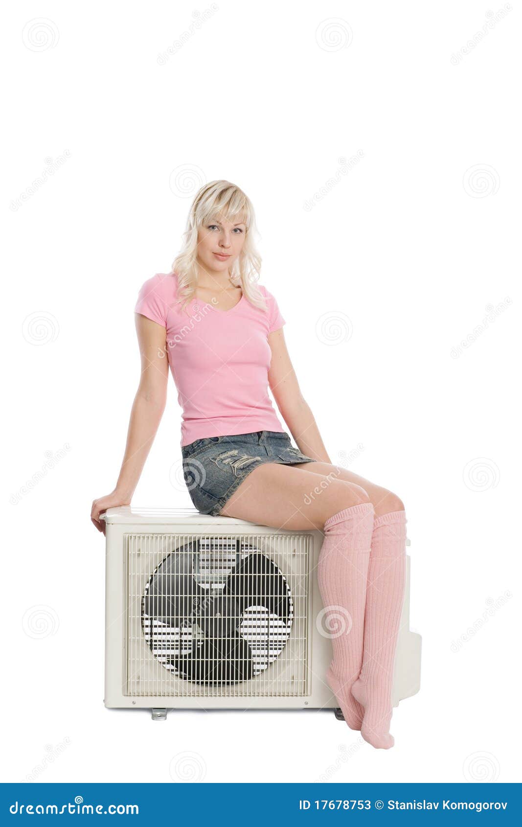Beautiful Girl with the Air Conditioner. Stock Image - Image of looking ...