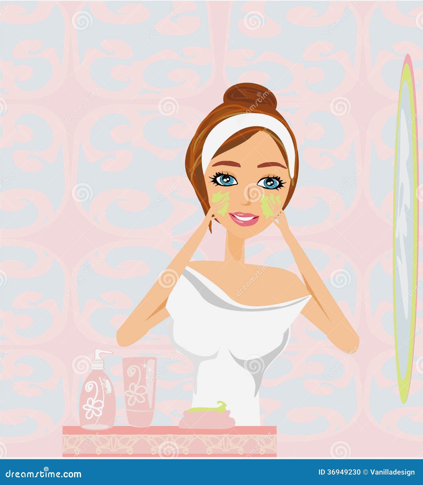 Beautiful Girl Applying Moisturizer Stock Vector - Illustration of ...