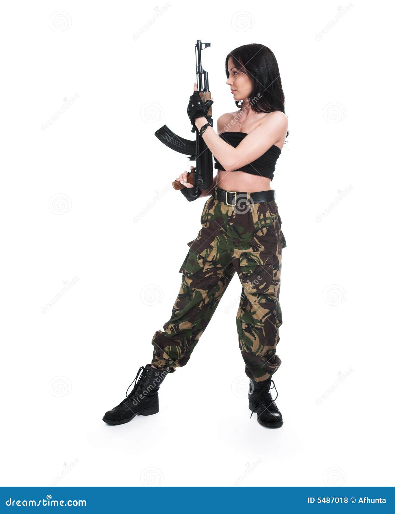 The Beautiful Girl with a Automatic Rifle Stock Photo - Image of ...