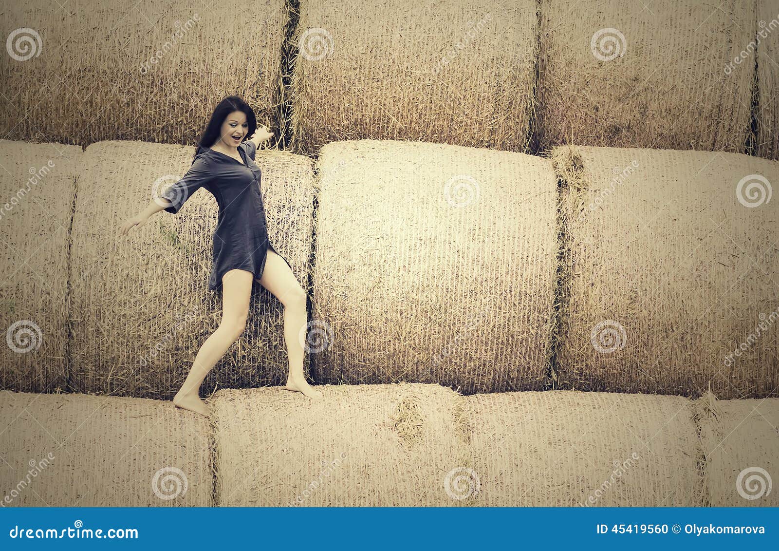 Beautiful Girl on a Background of Haystack Stock Photo - Image of woman ...