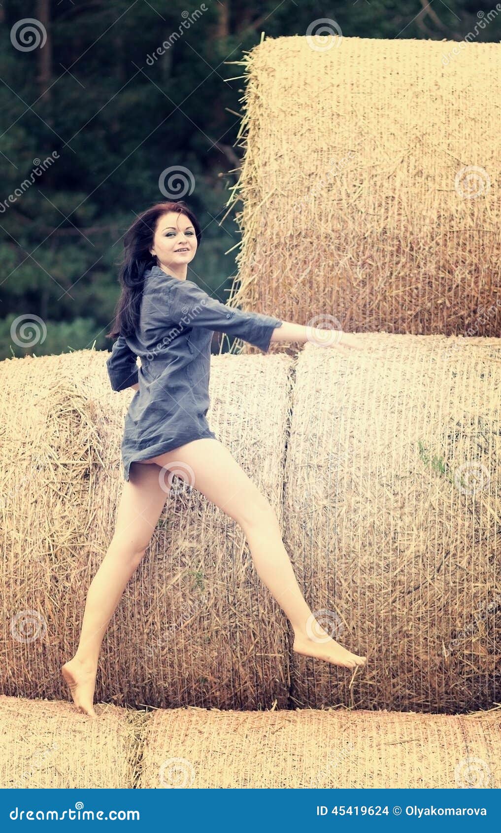 Beautiful Girl on a Background of Haystack Stock Photo - Image of cute ...