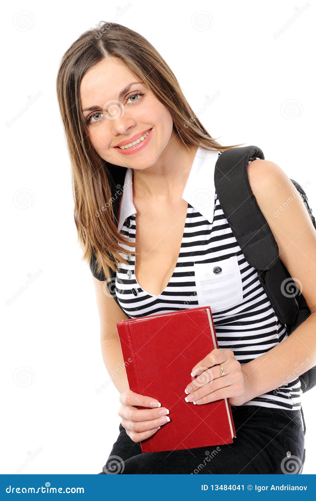 Beautiful Girl with a Backpack, the Book Stock Image - Image of happy ...