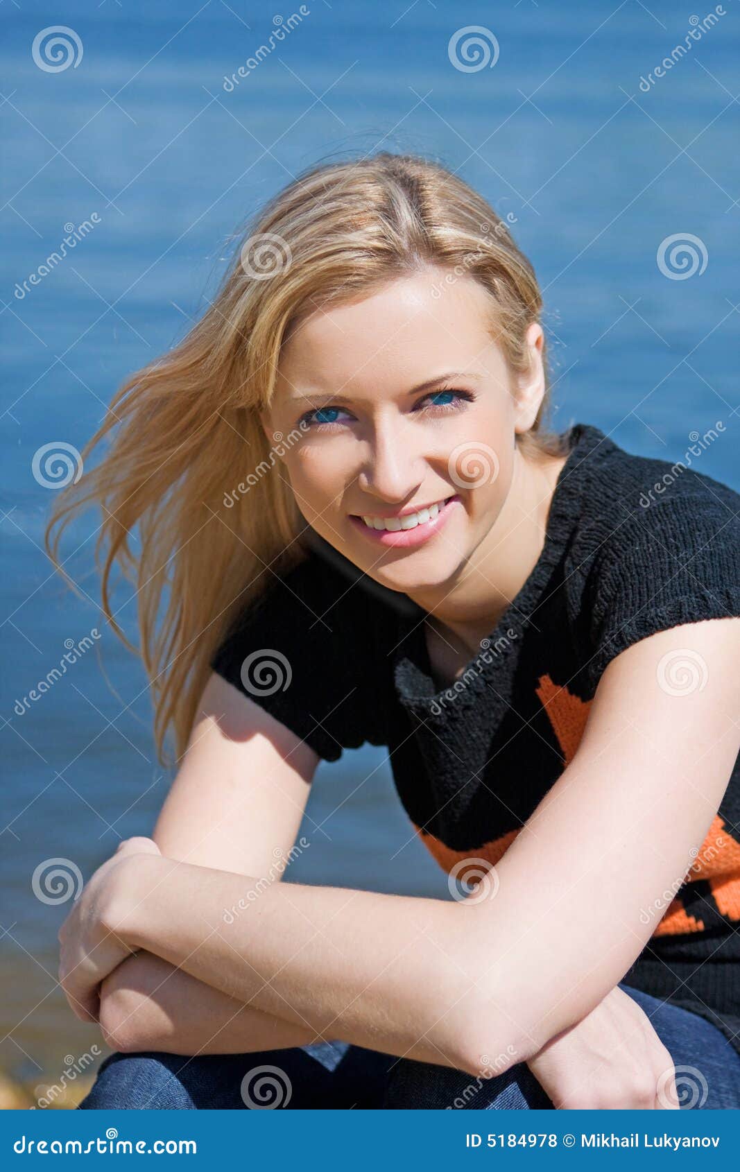 The Beautiful Girl on the Bank of the River Stock Photo - Image of ...