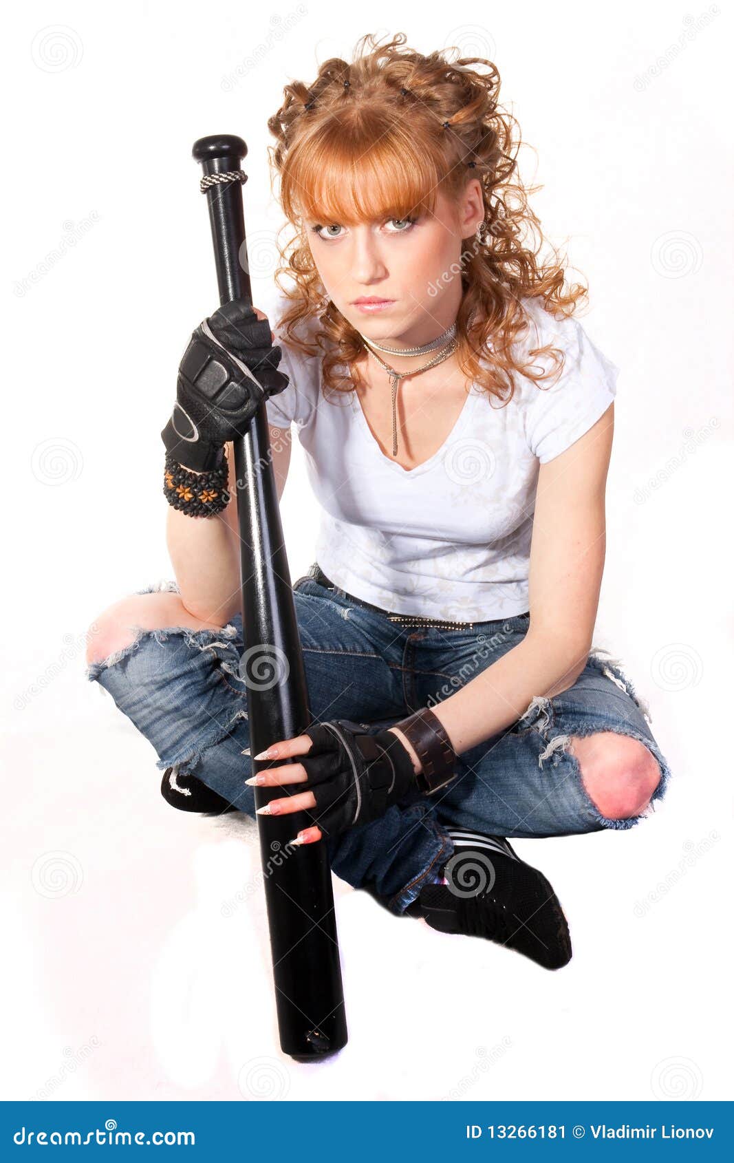 The Beautiful Girl with a Bat Stock Image - Image of light, jeans: 13266181