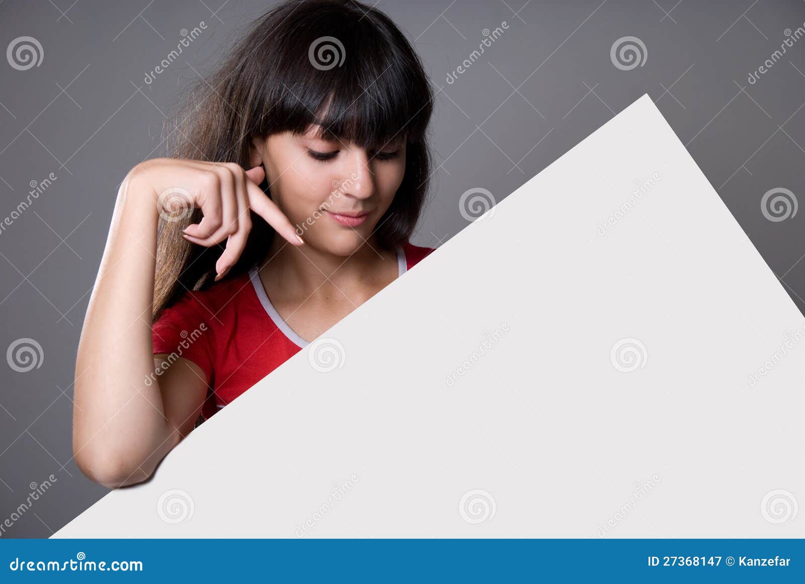 Beautiful Girl Behind Empty Board Stock Image - Image of hand ...