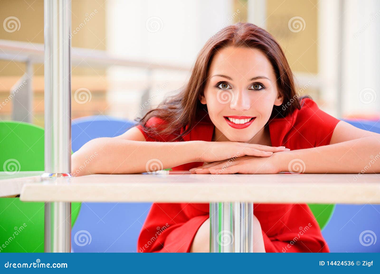 Beautiful Girl Behind Table Stock Photo - Image of casual, adult: 14424536