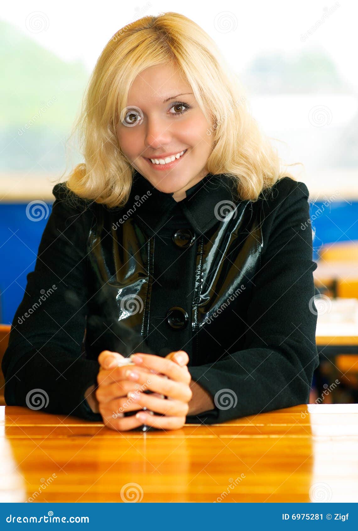 Beautiful Girl Behind Table Stock Image - Image of laughing, beauty ...