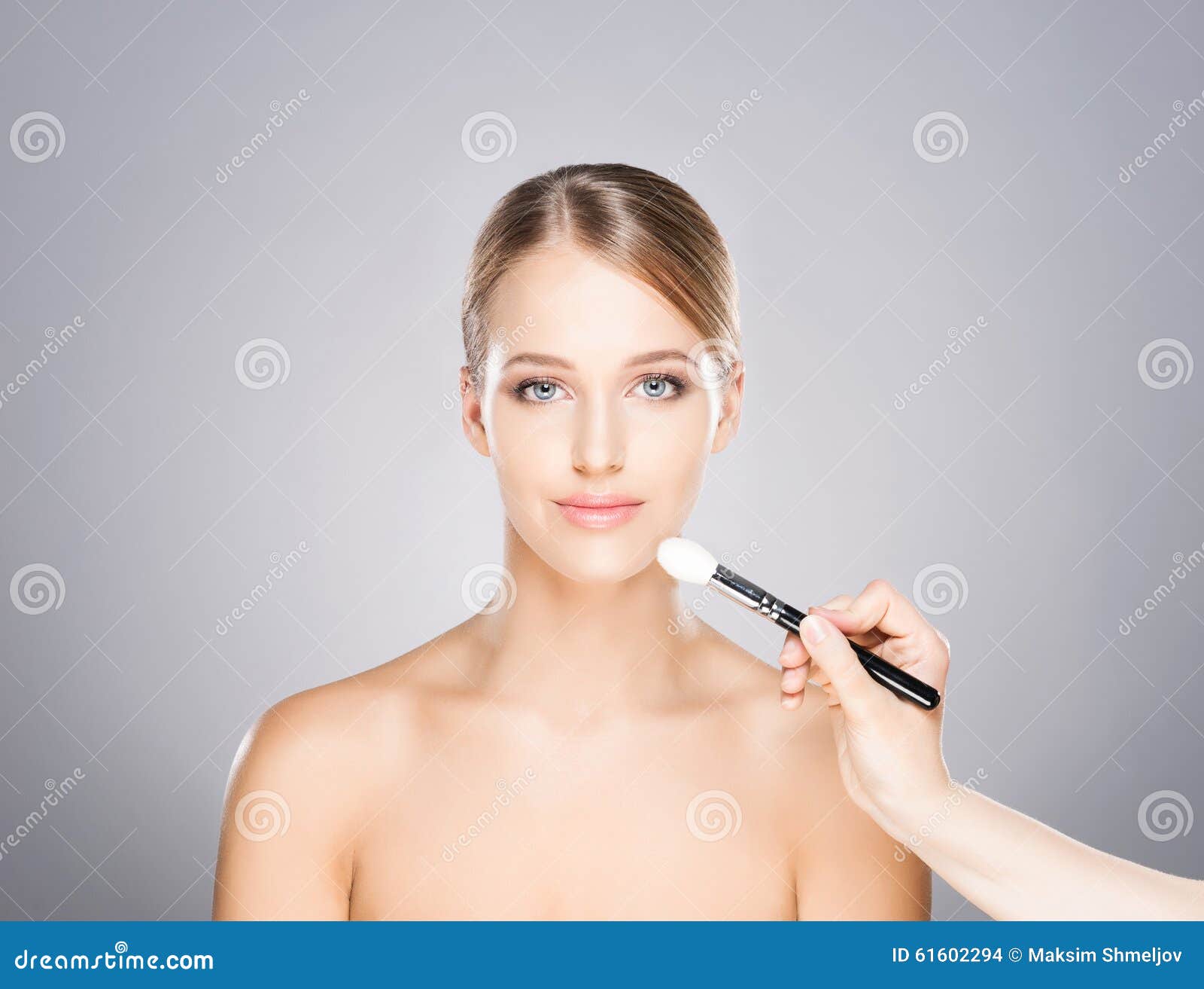 Beautiful Girl is Being Applied with Cosmetics Stock Photo - Image of ...