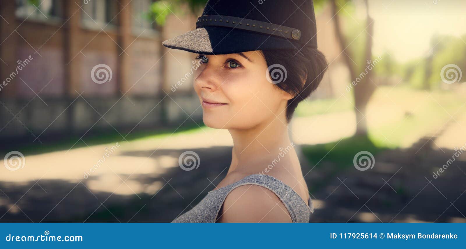 Beautiful Girl in a Black Cap. Portrait of a Girl. Stock Photo - Image ...