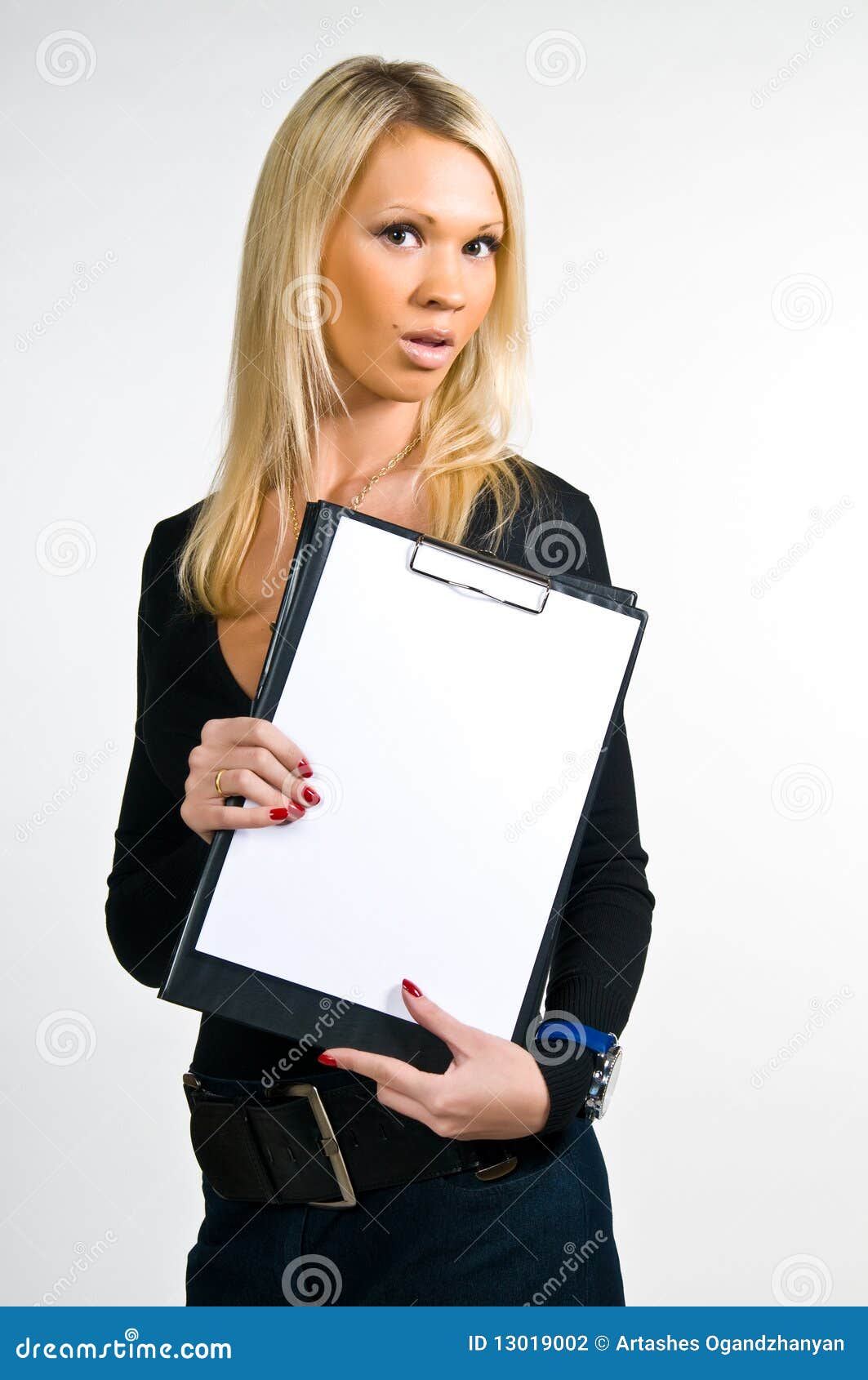 Beautiful Girl with a Blank Clipboard Stock Photo - Image of ...