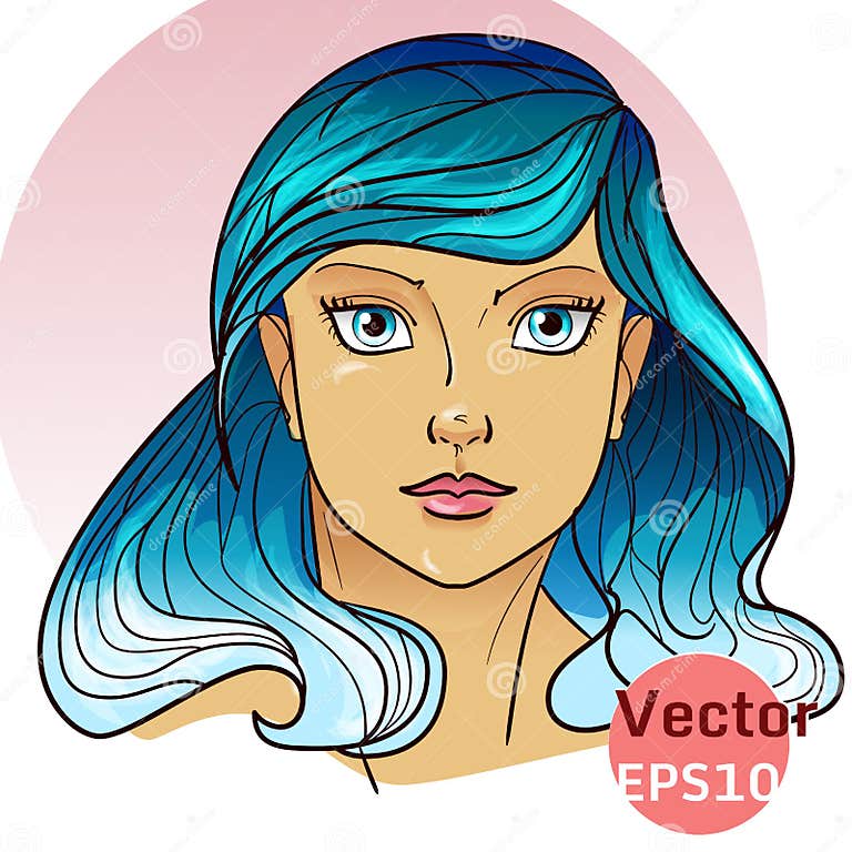 Beautiful Girl With Blue Hair Stock Vector Illustration Of Fashion