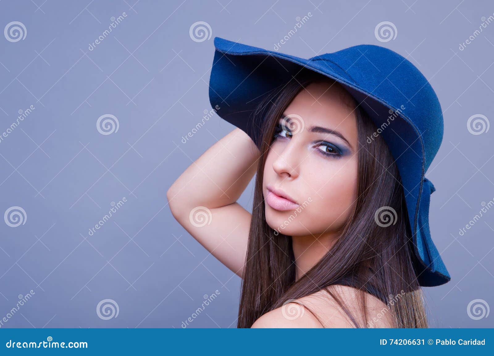 Beautiful Girl with Blue Hat Stock Image - Image of blue, people: 74206631