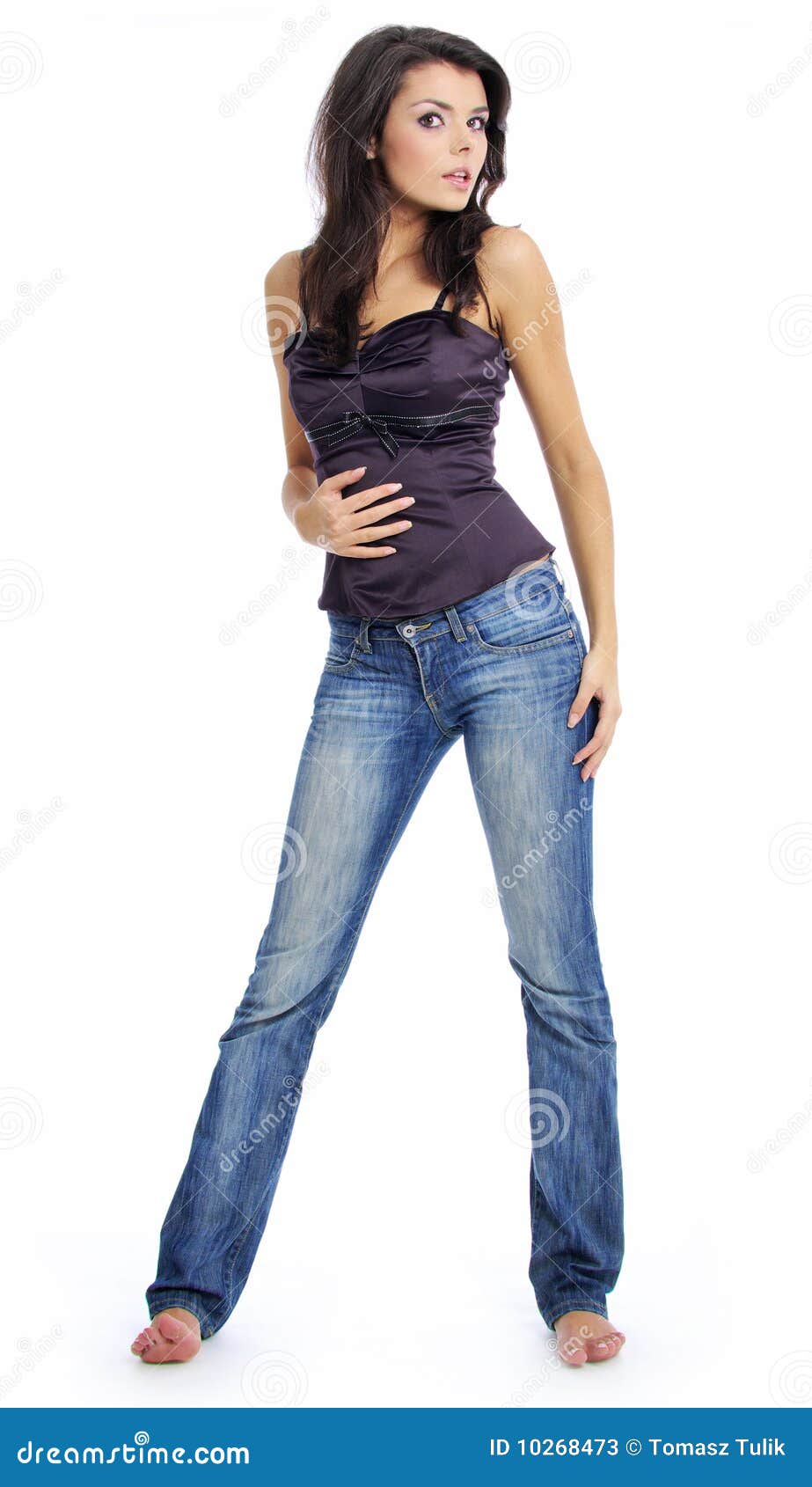 Beautiful Girl in Blue Jeans Stock Image - Image of feet, body: 10268473