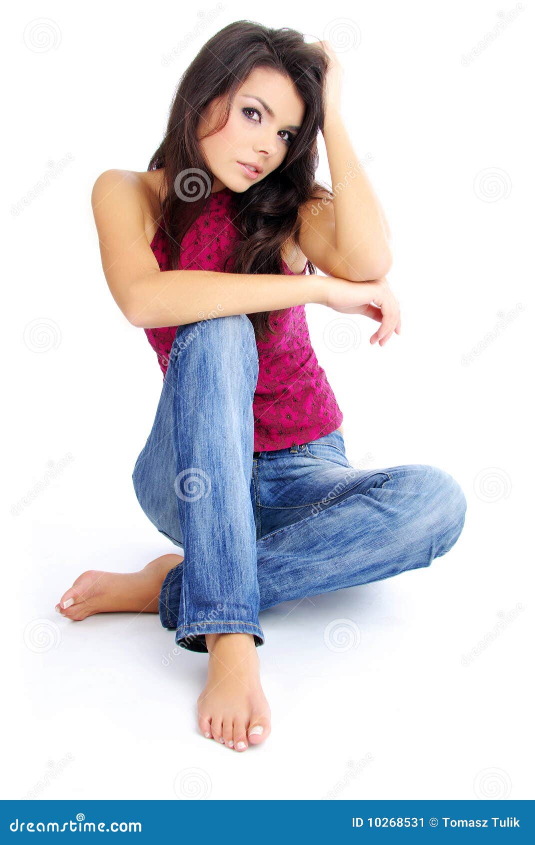 Beautiful Girl in Blue Jeans Stock Image - Image of jewelery ...