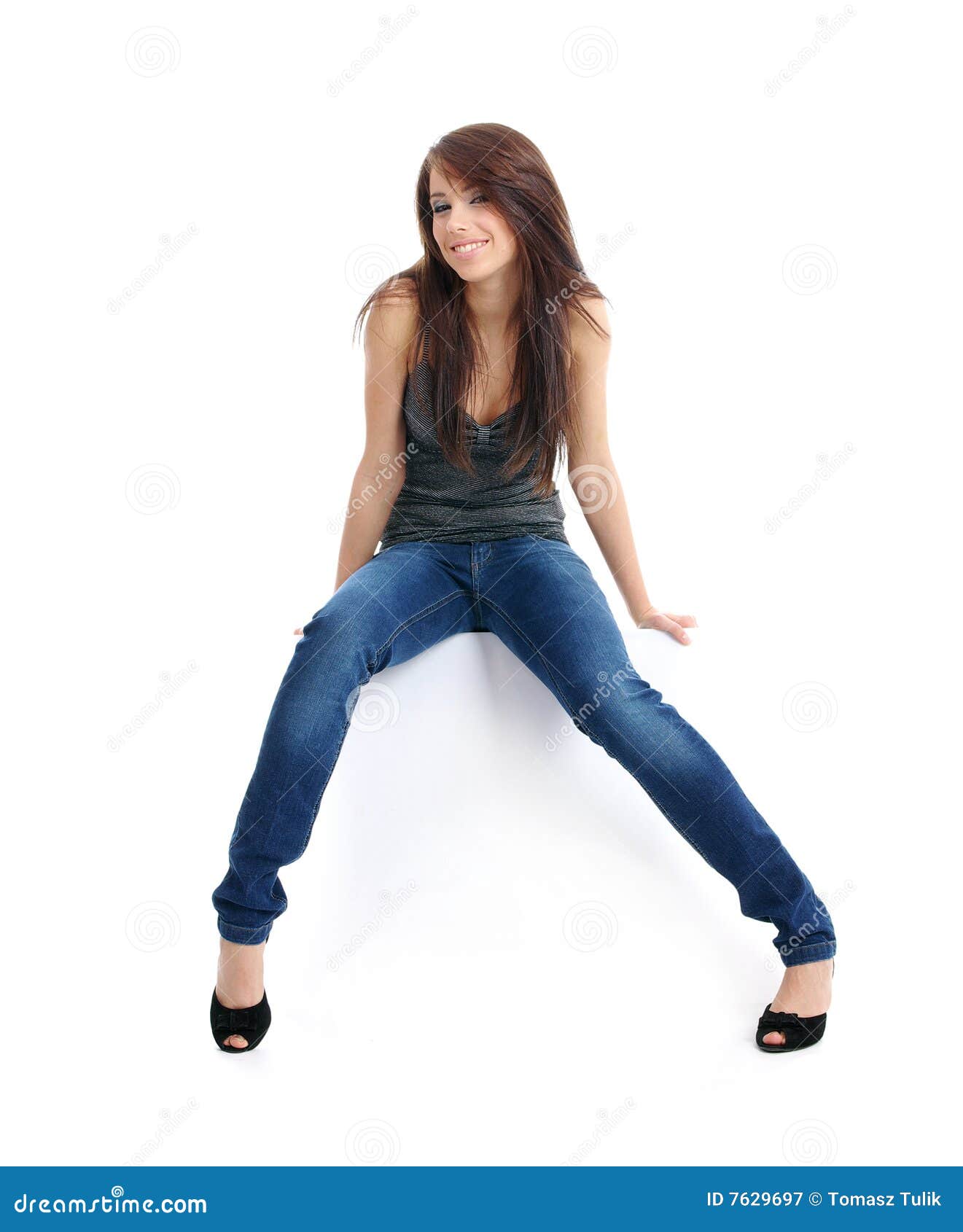 Beautiful Girl in Blue Jeans Stock Image - Image of person, skin: 7629697