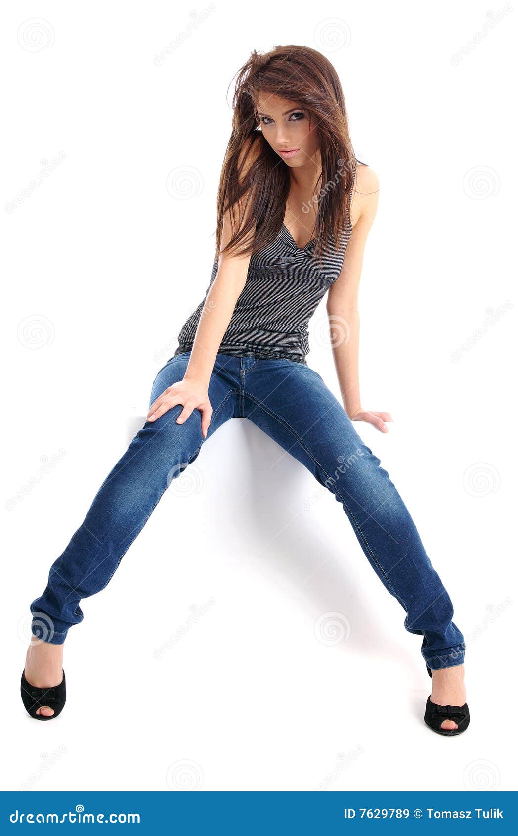 Beautiful girl in blue jeans