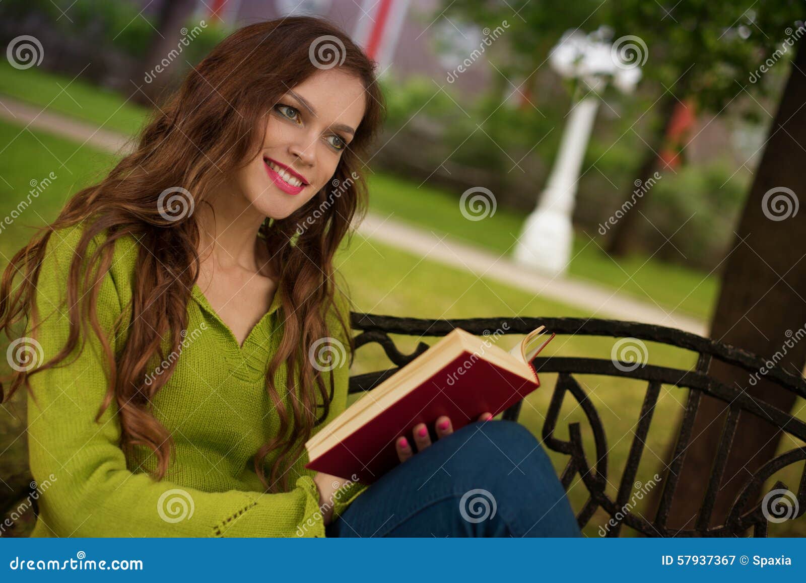 Beautiful Girl with Book in the Park Stock Image - Image of read ...