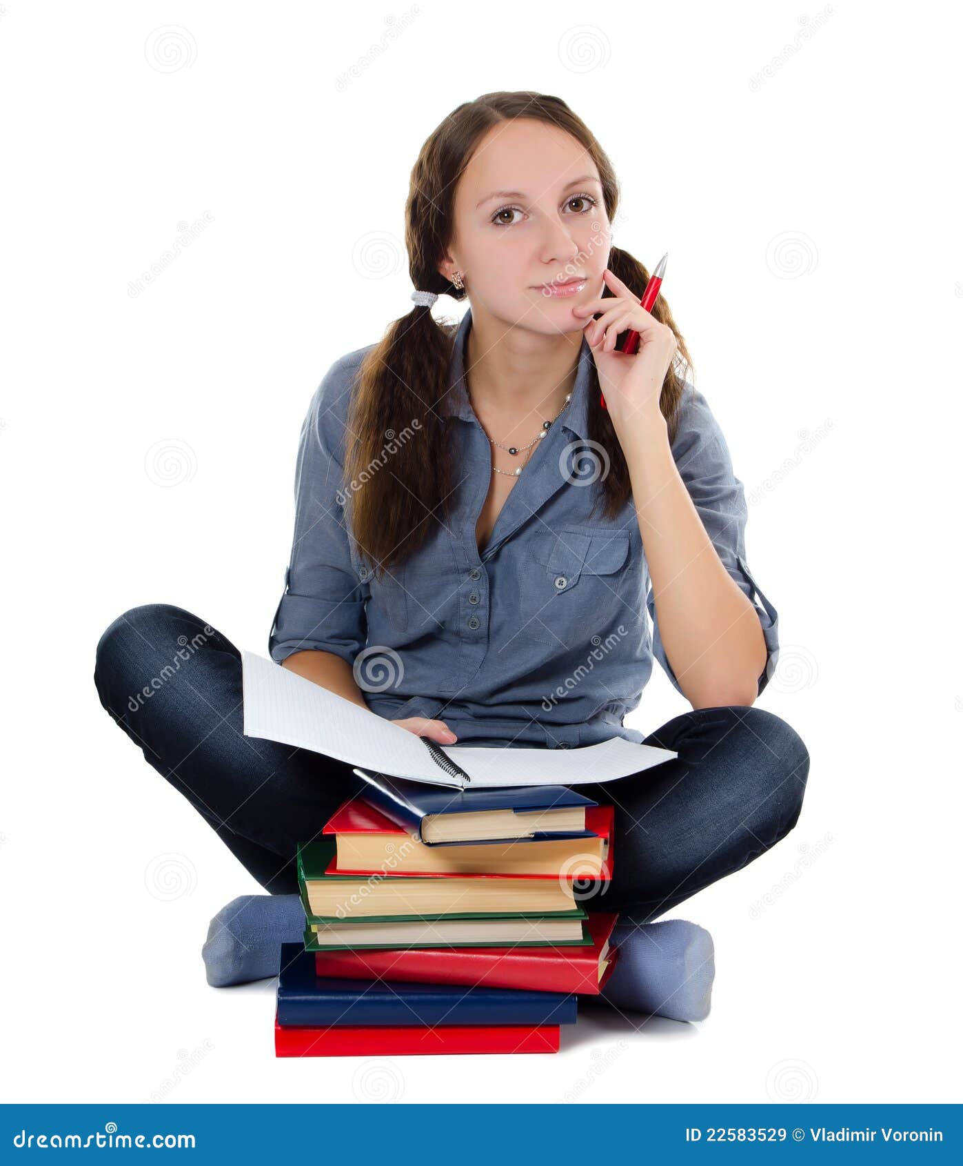The Beautiful Girl with Books Stock Image - Image of homework, back ...