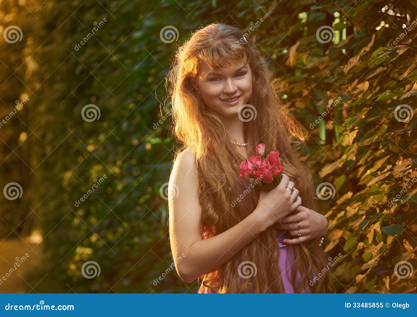 Beautiful Girl With A Bouquet Of Roses Stock Image Image Of Flower