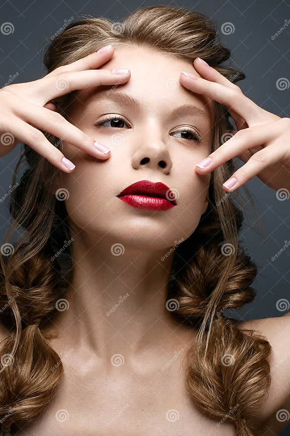 Beautiful Girl With Braids And Gentle Makeup Nude Beauty Model With