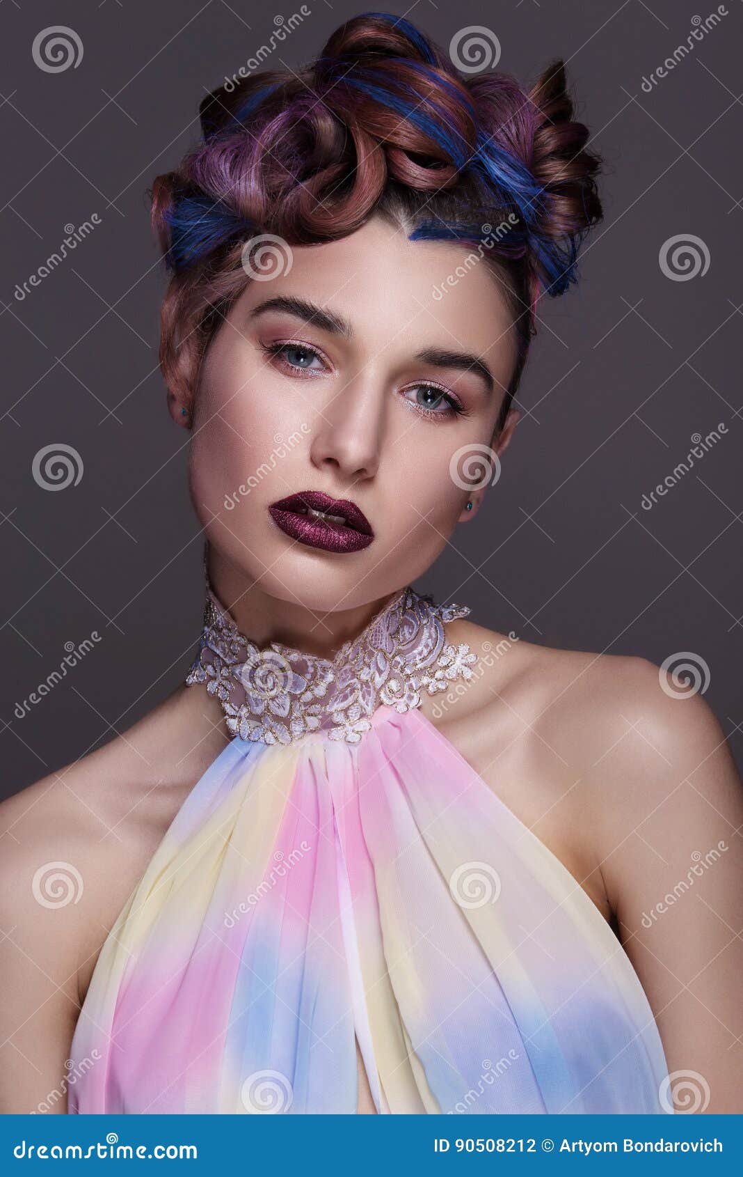 Beautiful Girl With Bright Creative Fashion Makeup And Colorful