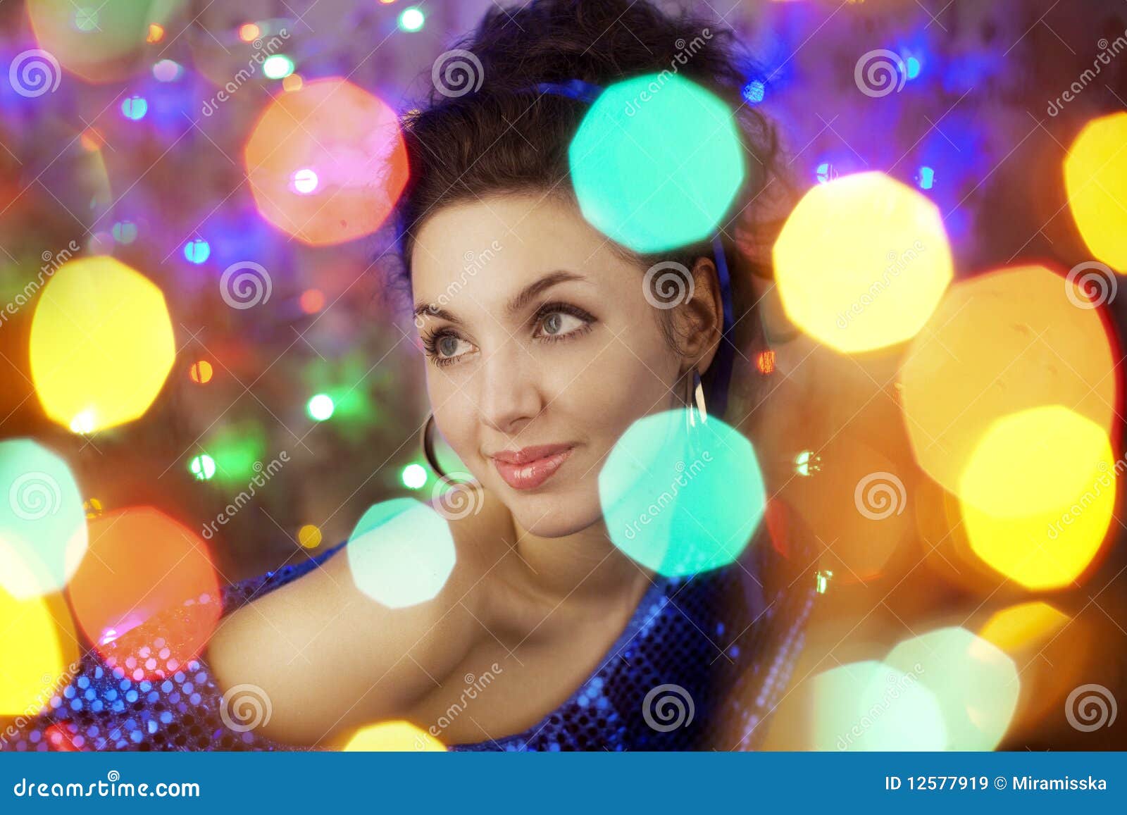 Beautiful Girl in the Bright Night Lights Stock Image - Image of happy ...