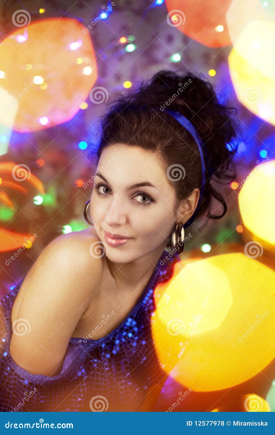 Beautiful Girl in the Bright Night Lights Stock Photo - Image of ...