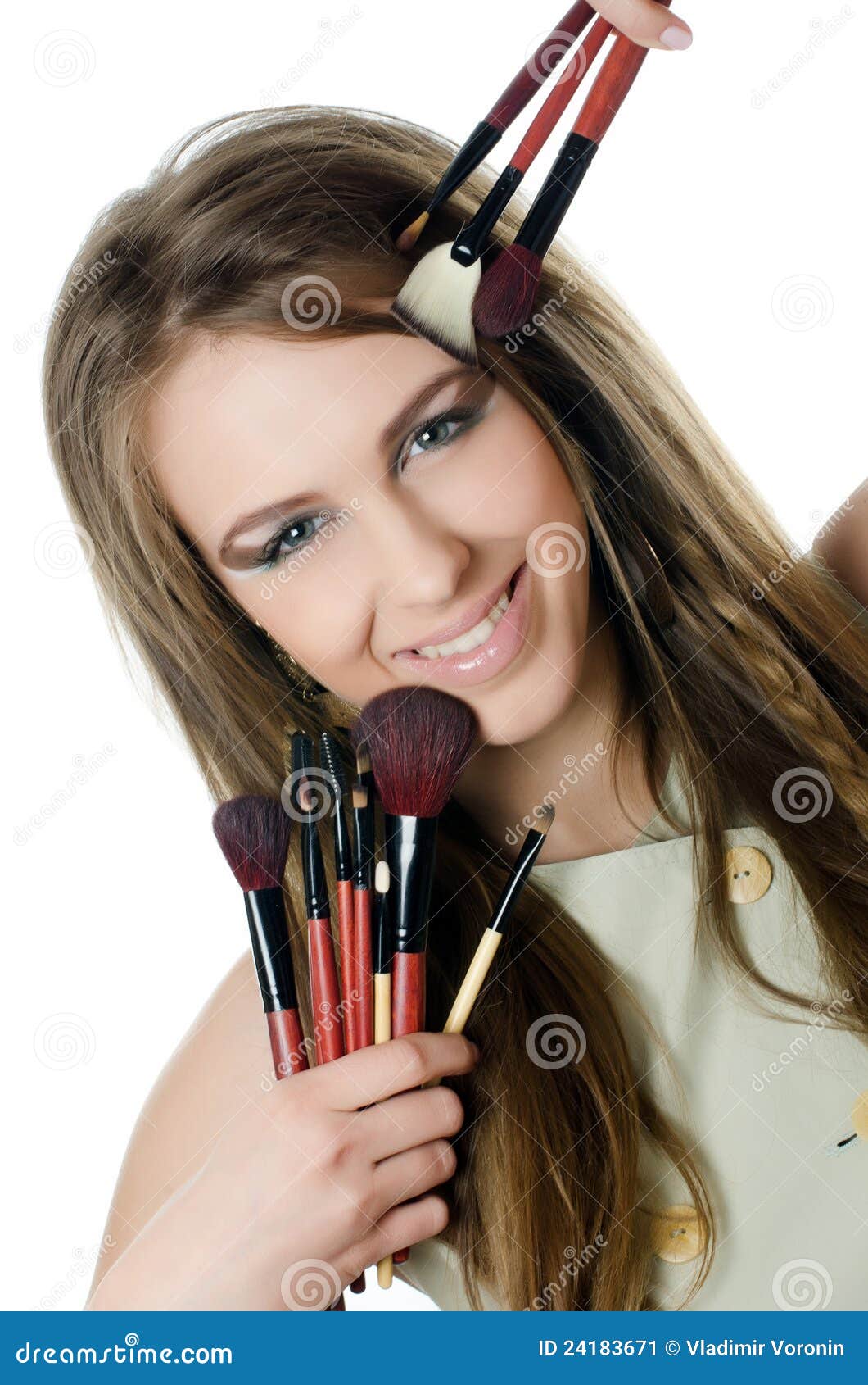 The Beautiful Girl with Brushes for a Make-up Stock Image - Image of ...