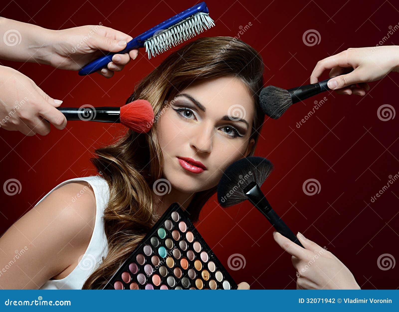 The Beautiful Girl with Brushes Make-up Stock Photo - Image of charming ...